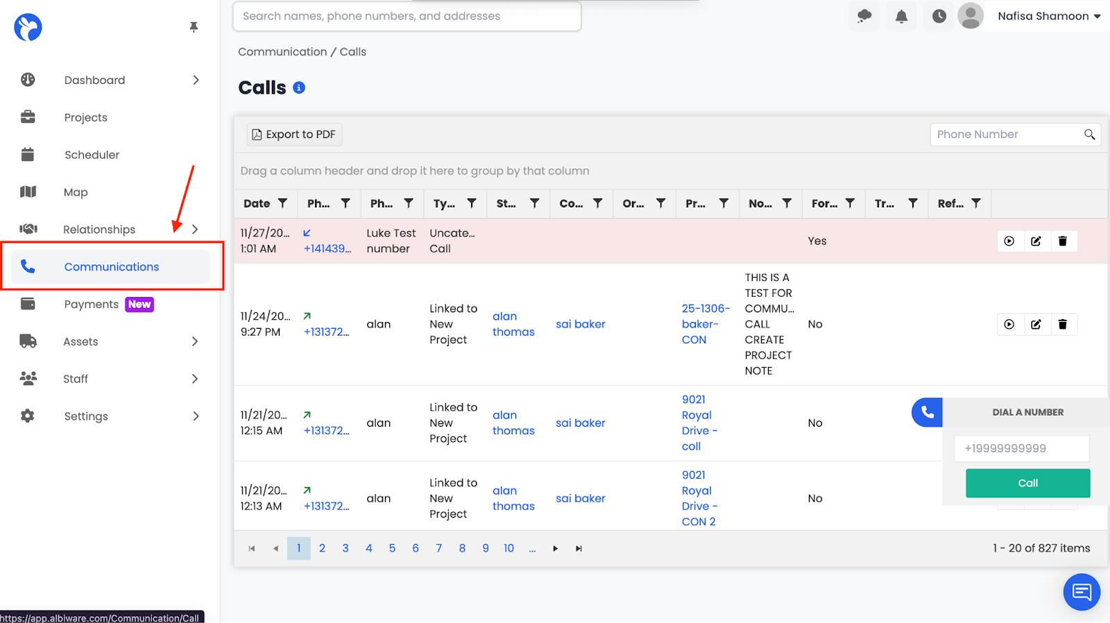 How Do I Access the Communications (Calls) Dashboard in Albi?