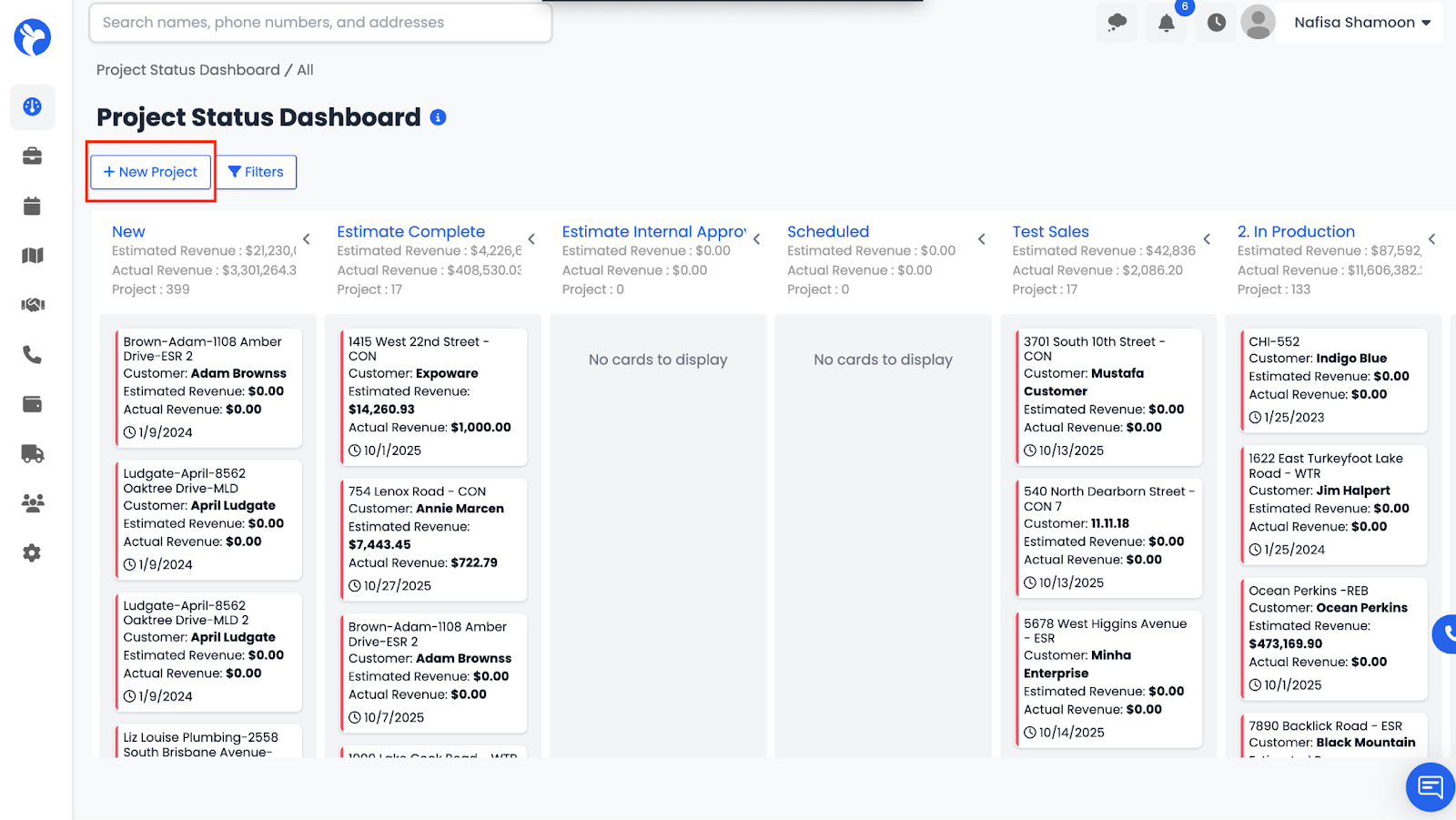 How Do I Create a New Project from the Status Dashboard?