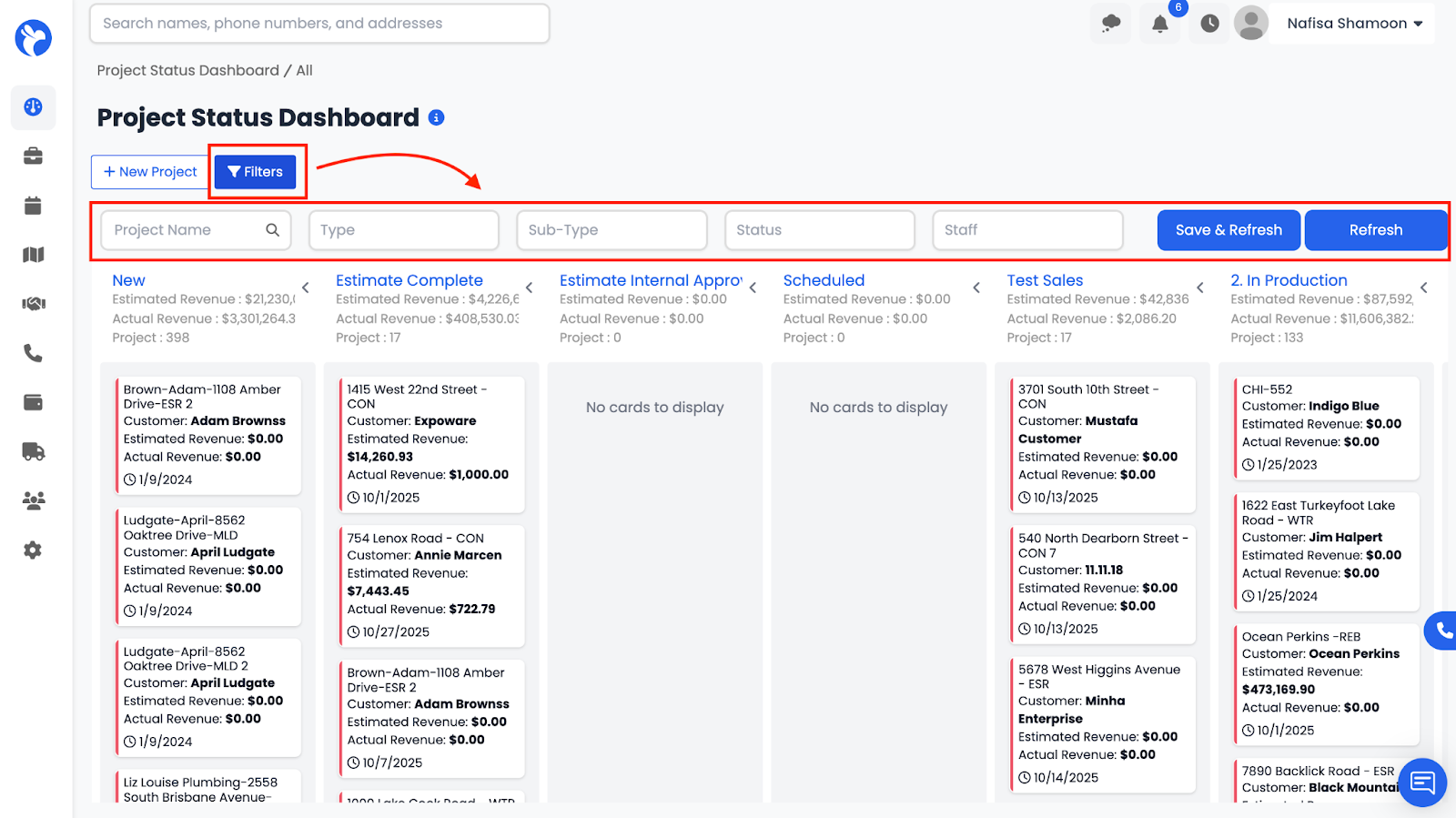 How Do I Filter and Customize the Project Status Dashboard View?