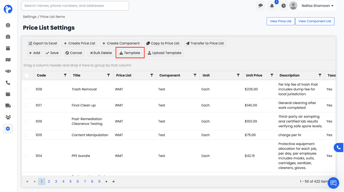 How Do I Upload Price List Items in Bulk Using a Template?