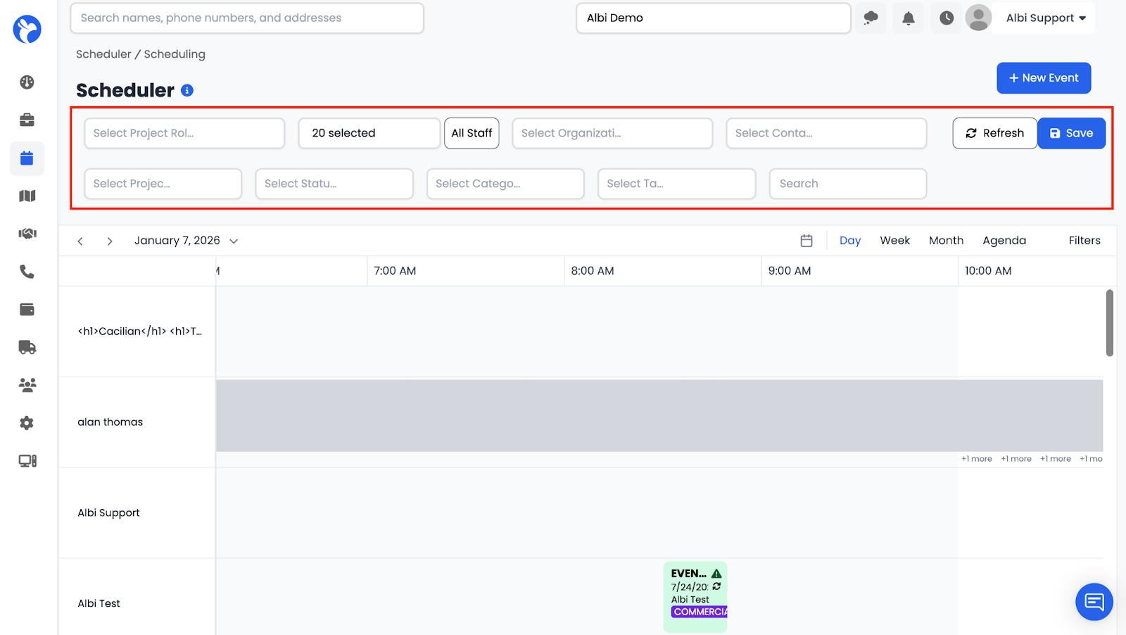 How Do I Filter and Customize the Scheduler View in Albi?